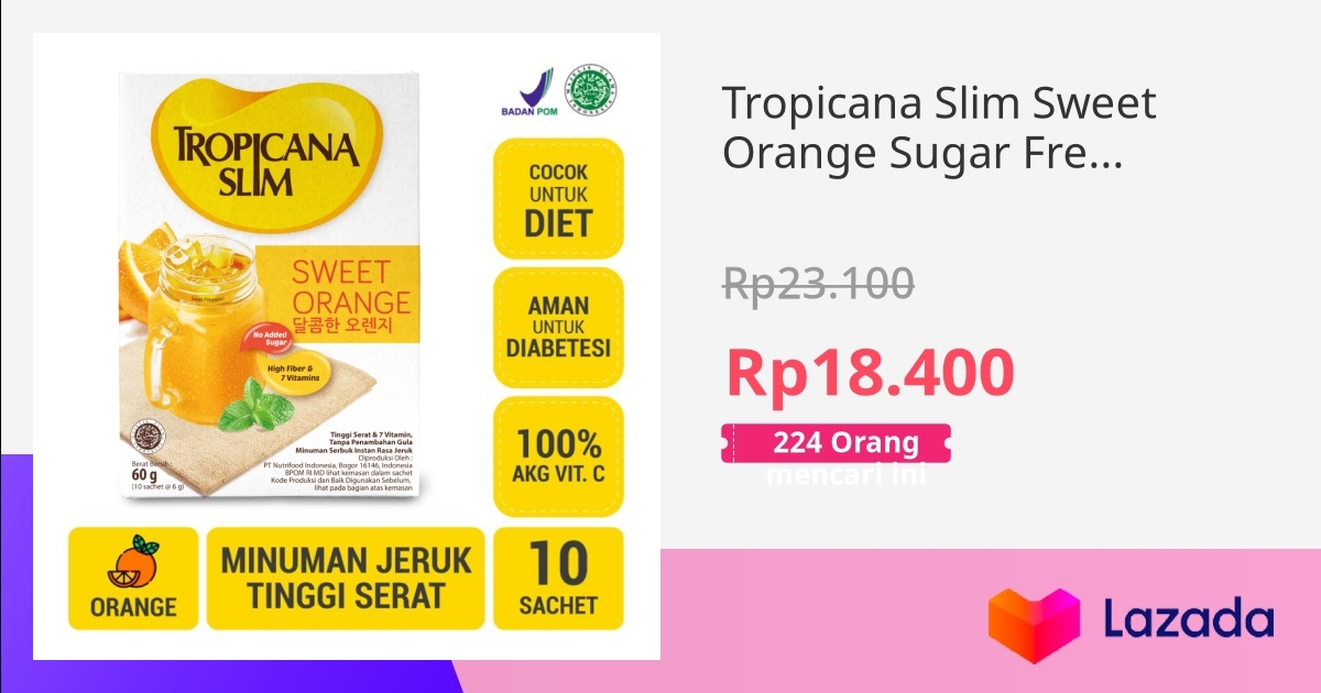 Tropicana Slim Sweet Orange Sugar Free 10 Sachet - Minuman Jeruk Bantu ...