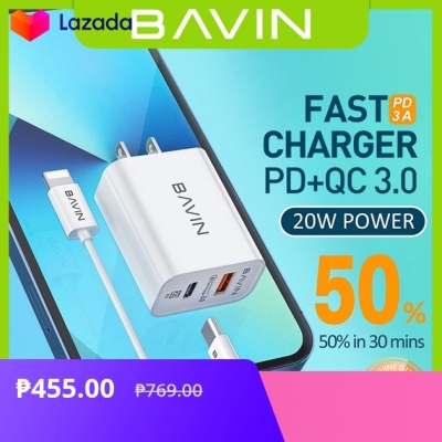 BAVIN PC350 20W PD + QC3.0 Fast Charging Wall Charger w/ 20W PD + QC3.0 ...