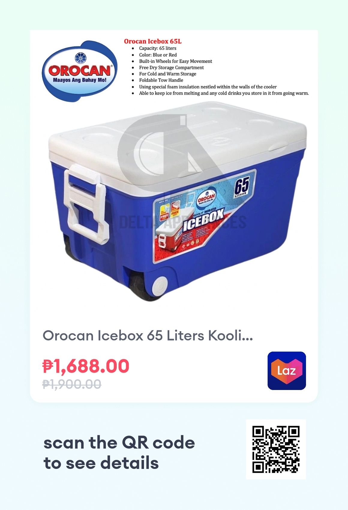 Orocan Icebox 65 Liters Koolit Insulated Ice Box with wheels free scoop ...