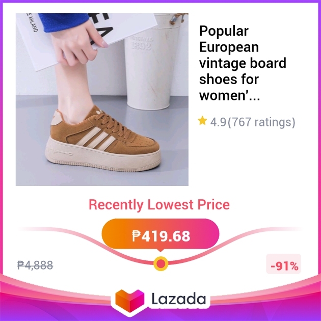 Popular European vintage board shoes for women's new autumn thick soled ...