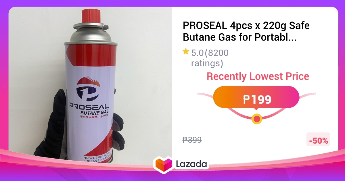 PROSEAL 4pcs x 220g Safe Butane Gas for Portable Gas Stove