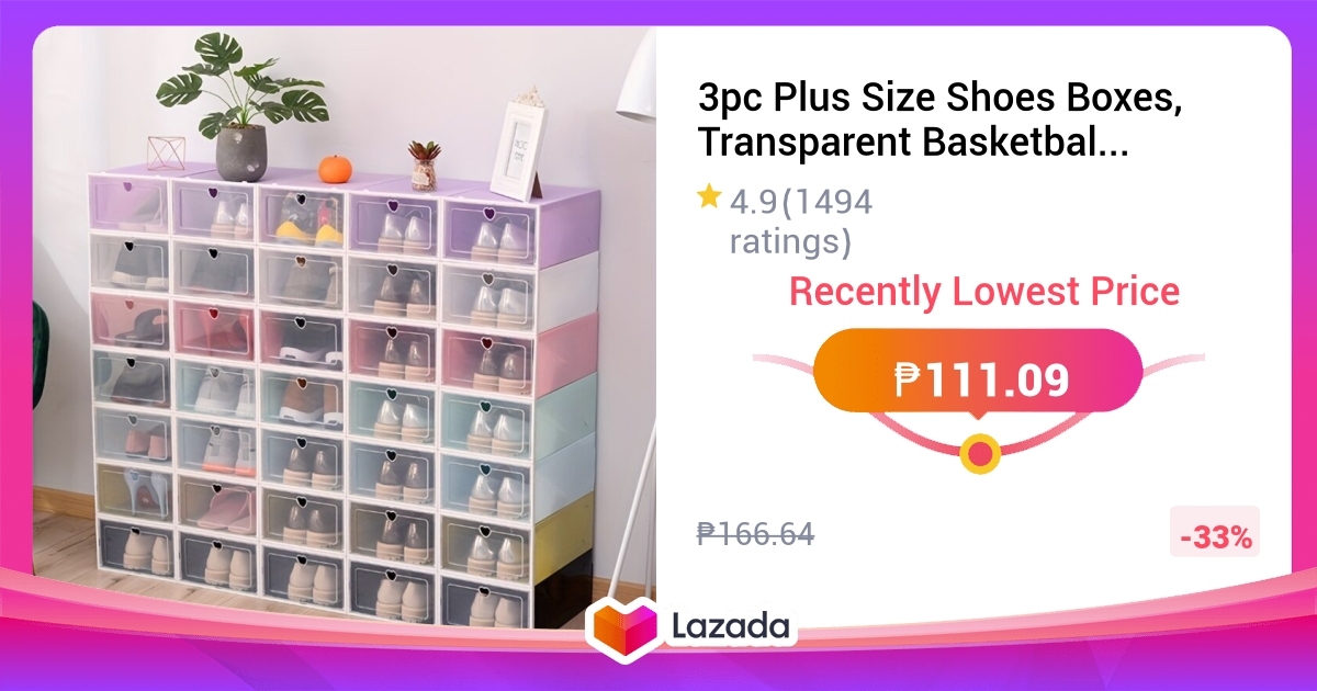 3pc Plus Size Shoes Boxes, Transparent Basketball Shoes Storage Box ...