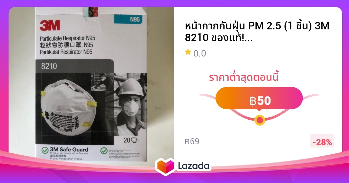 หน้ากากกันฝุ่น PM 2.5 (1 ชิ้น) 3M 8210 ของแท้!! หน้ากากอนามัย หน้ากาก ...