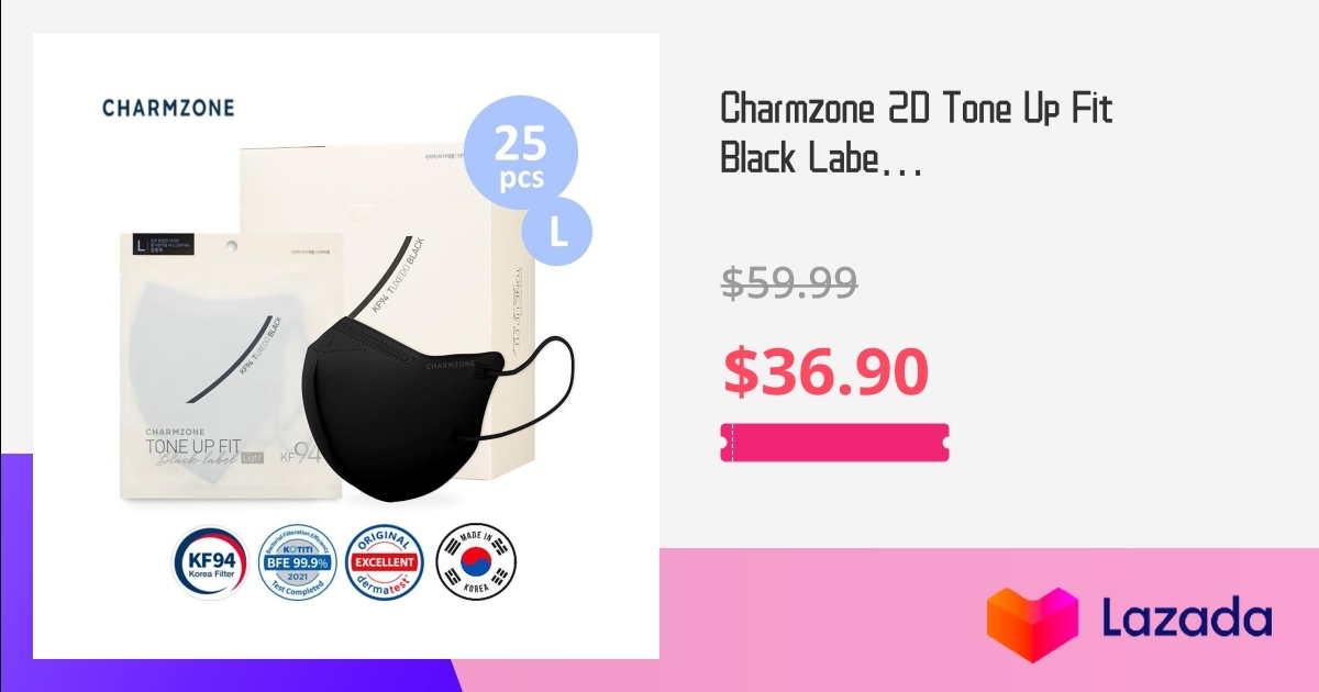 Charmzone 2D Tone Up Fit Black Label Light Kf94 Masks Tuxedo Black L ...