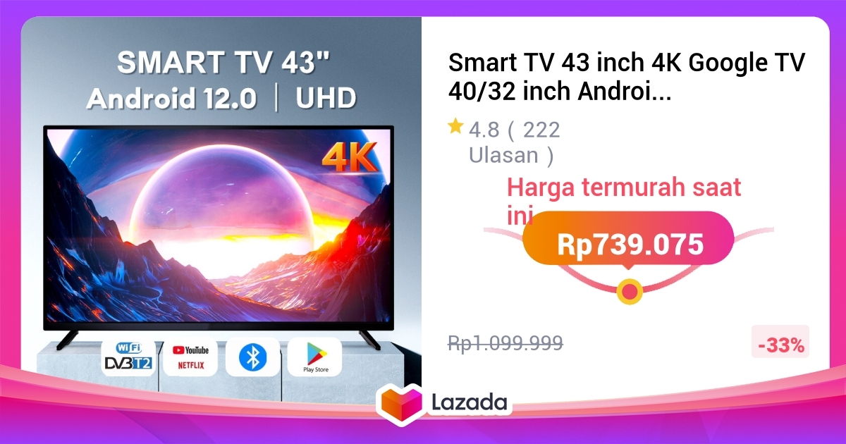 Smart TV 43 inch 4K Google TV 40/32 inch Android TV Dolby Audio - Google Play/Netflix/Youtube ...