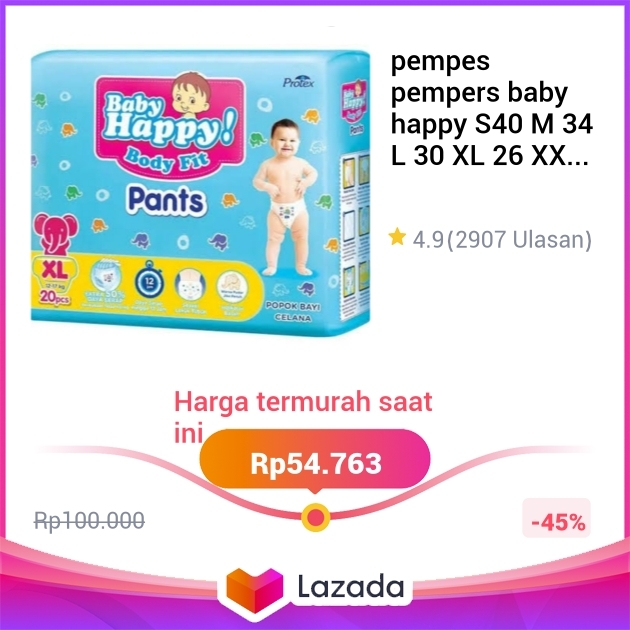 pempes pempers baby happy S40 M 34 L 30 XL 26 XXL 24 - Pampers murah ...