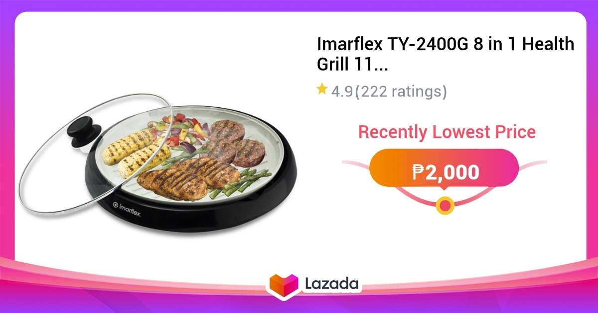 Imarflex TY-2400G 8 in 1 Health Grill 11" Diameter Ceramic Plate