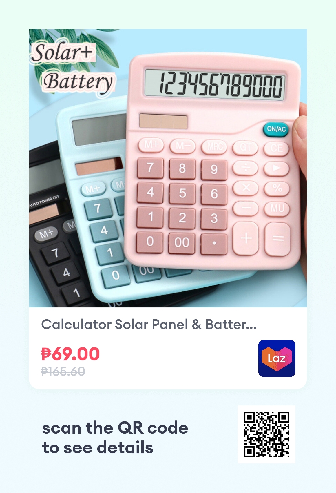 Calculator Solar Panel & Battery Power Computer Electronic LED Display ...