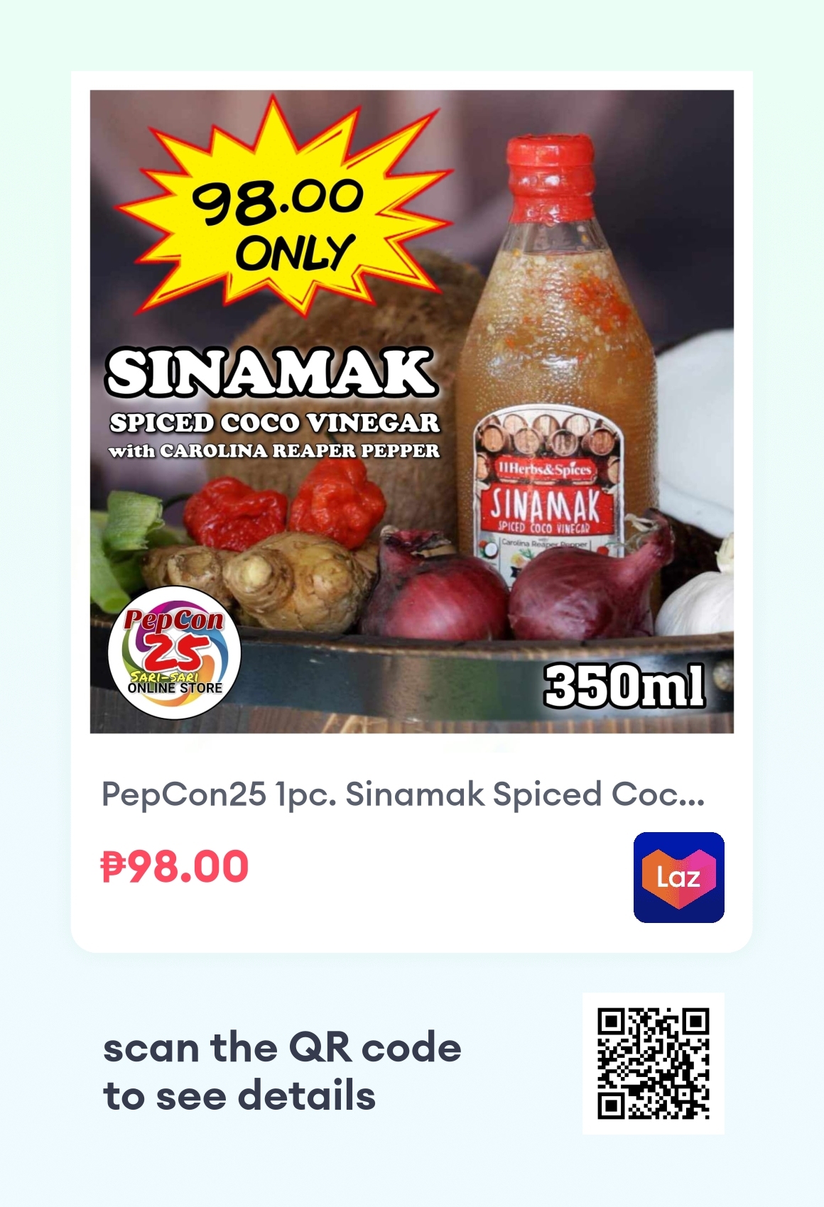 PepCon25 1pc. Sinamak Spiced Coco Vinegar 350ml ( 11Herbs&Spices ) All ...