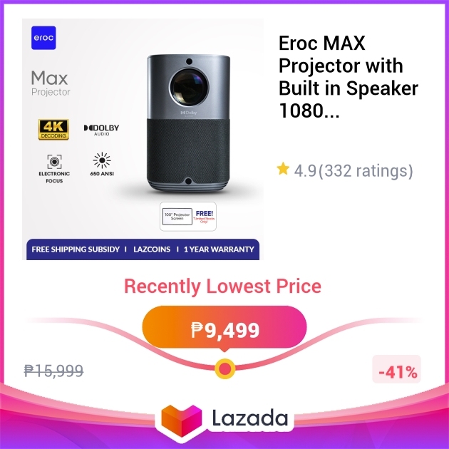 Eroc MAX Projector with Built in Speaker 1080P FULLHD 4K Decode 650 ...