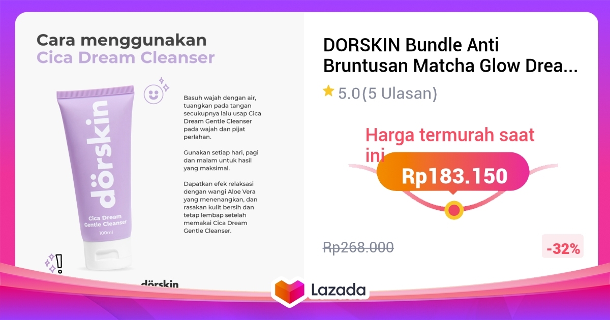 DORSKIN Bundle Anti Bruntusan Matcha Glow Dream Mask X Cica Dream ...