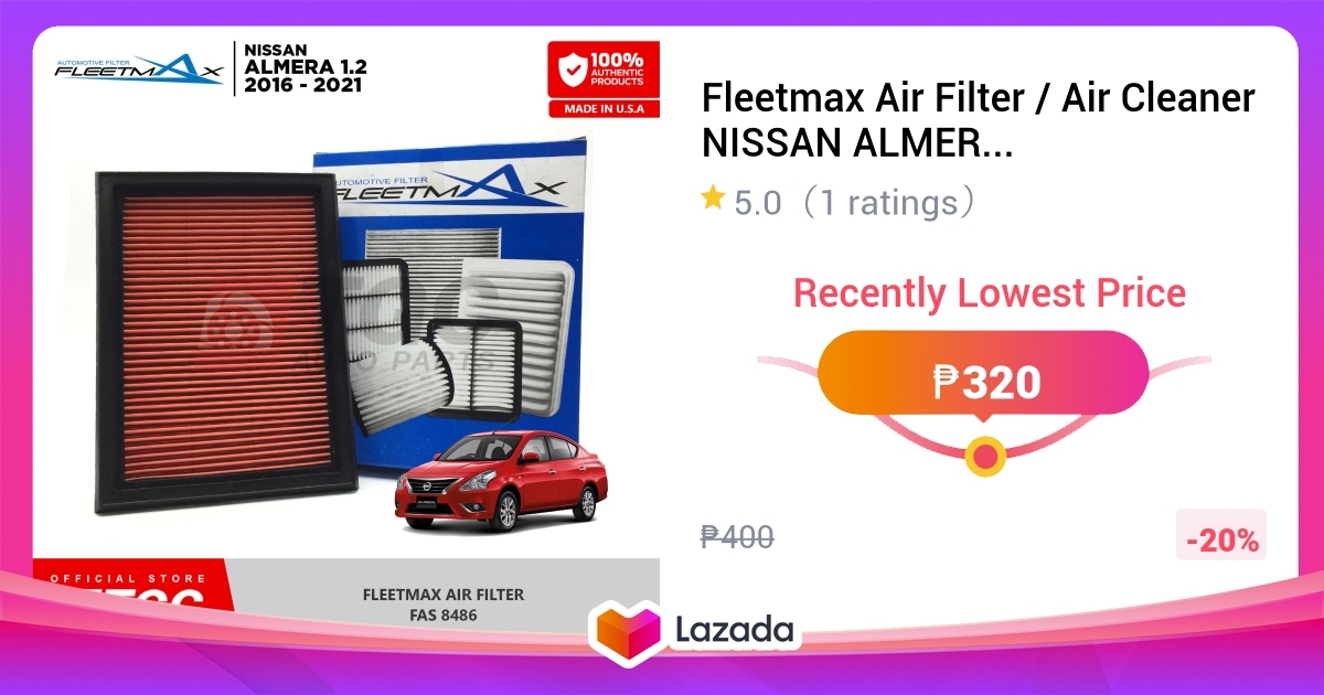Fleetmax Air Filter / Air Cleaner NISSAN ALMERA 1.2 2016 - 2021 FAS ...