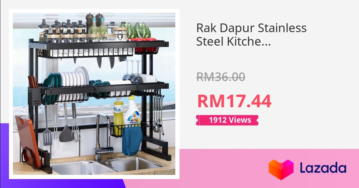 Rak Dapur Stainless Steel Kitchen Double-Deck Rak Pinggan Sink Dish ...