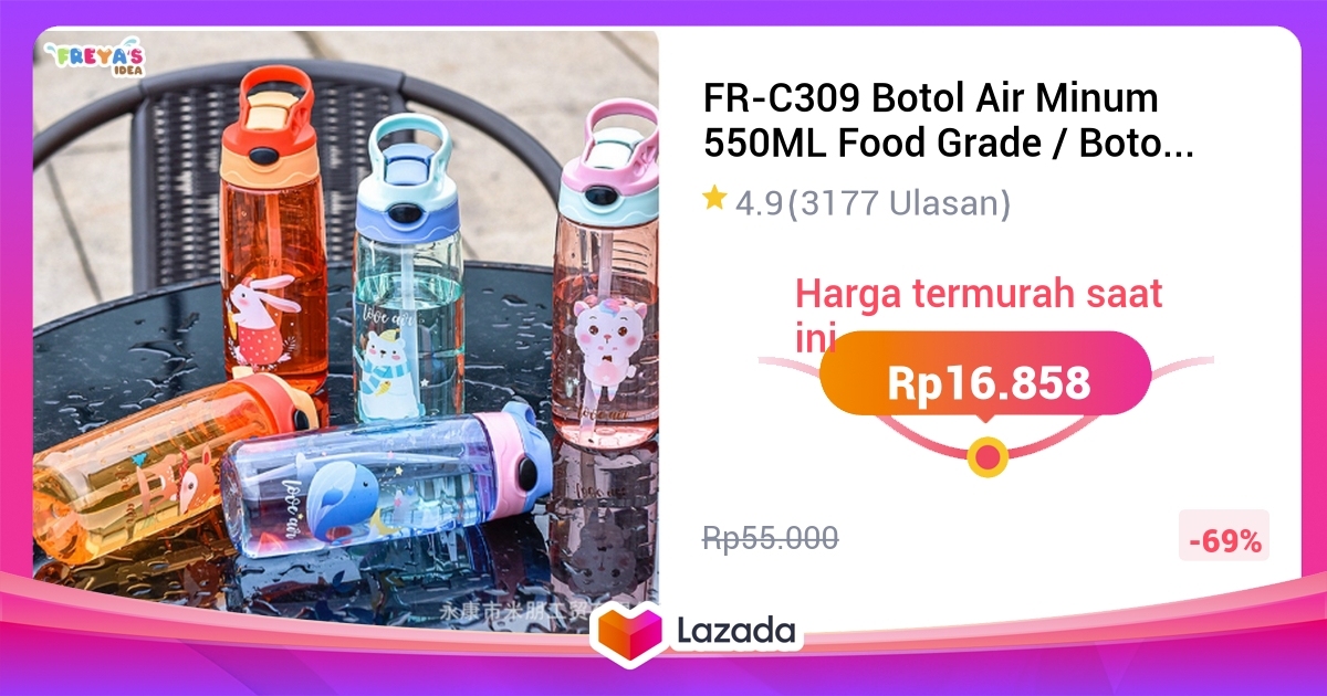 FR-C309 Botol Air Minum 550ML Food Grade / Botol Minum Anak Sedotan ...