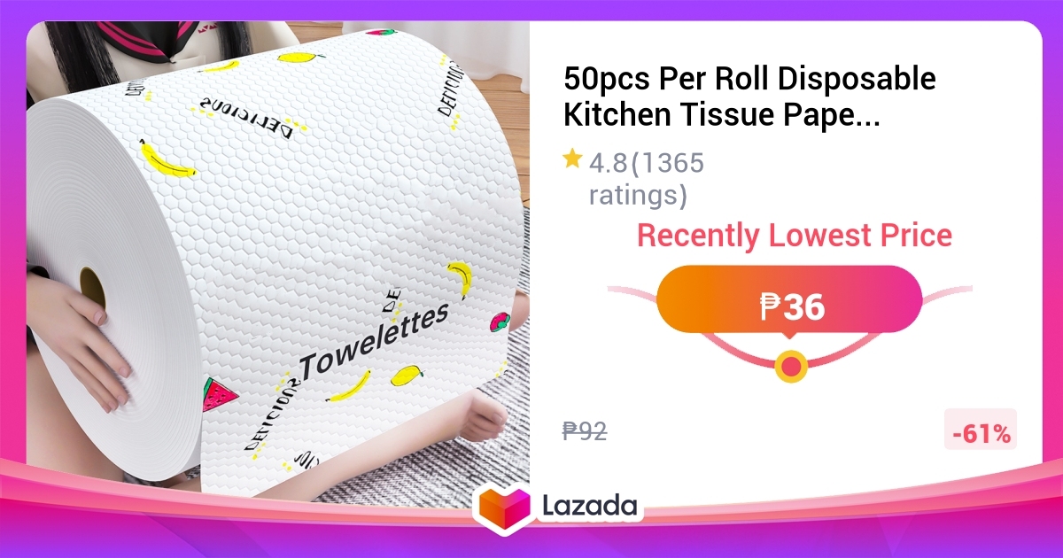 50pcs Per Roll Disposable Kitchen Tissue Paper Clean Lazy Rag Cloth ...