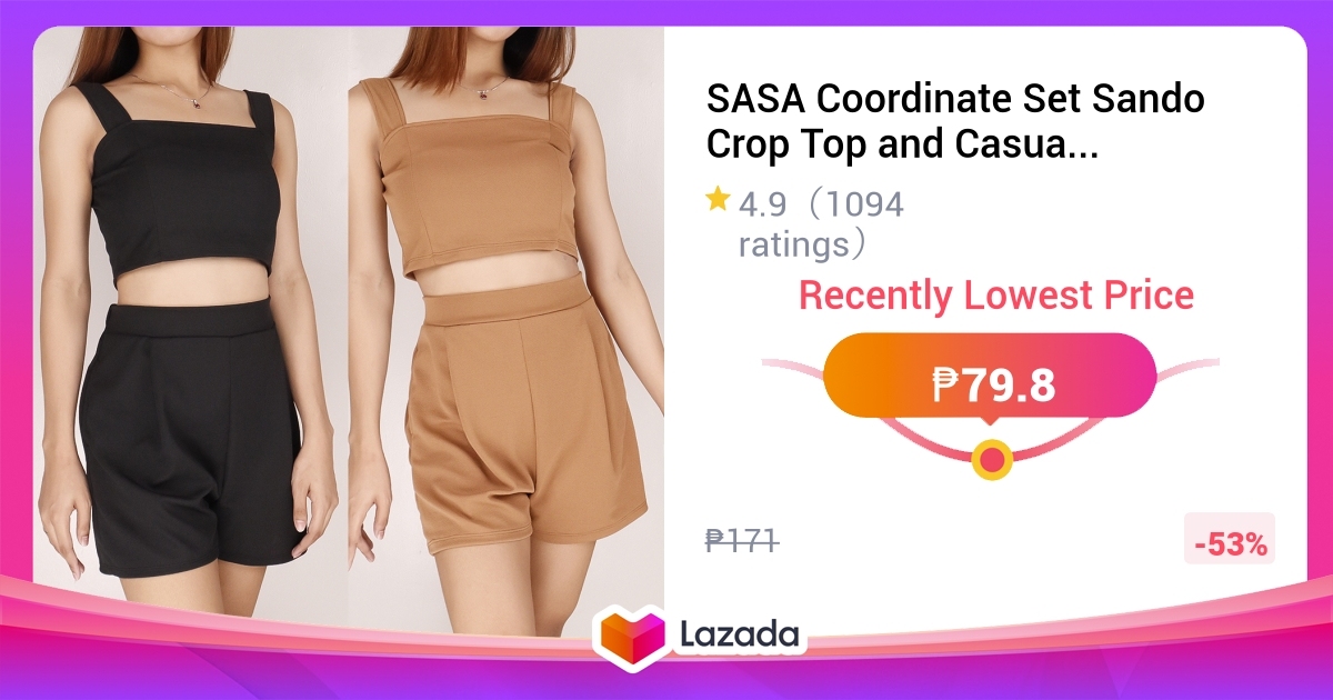 SASA Coordinate Set Sando Crop Top and Casual Shorts for Women KHAZZ