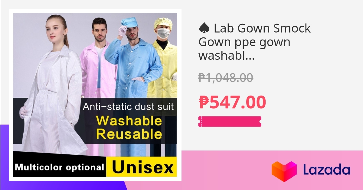 ♠ Lab Gown Smock Gown ppe gown washable PPE Jacket Reusable Esd Smock ...