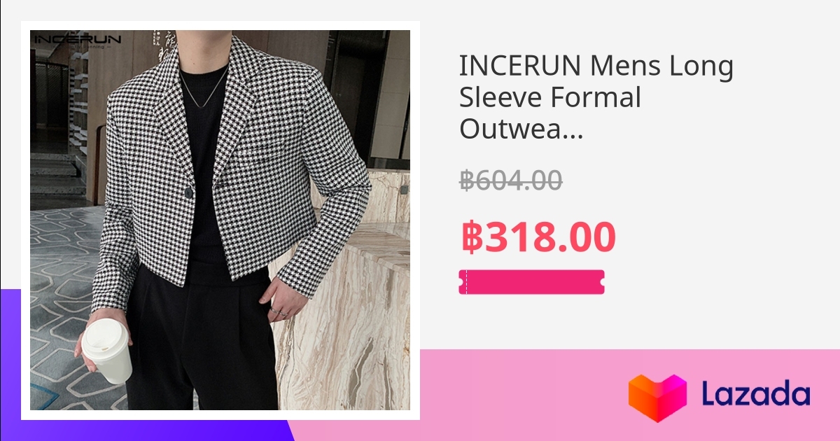 INCERUN Mens Long Sleeve Formal Outwear Versatile Lapel Suit Lattice ...