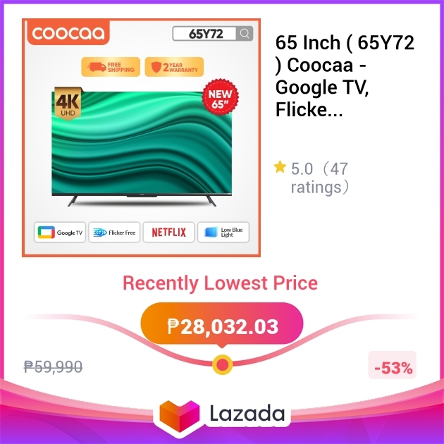 65 Inch ( 65Y72 ) Coocaa - Google TV, Flicker Free & Low bluelight ...