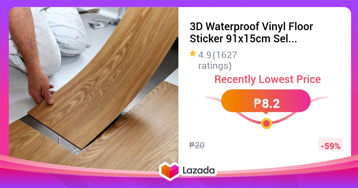 3D Waterproof Vinyl Floor Sticker 91x15cm Self Adhesive PVC Flooring ...
