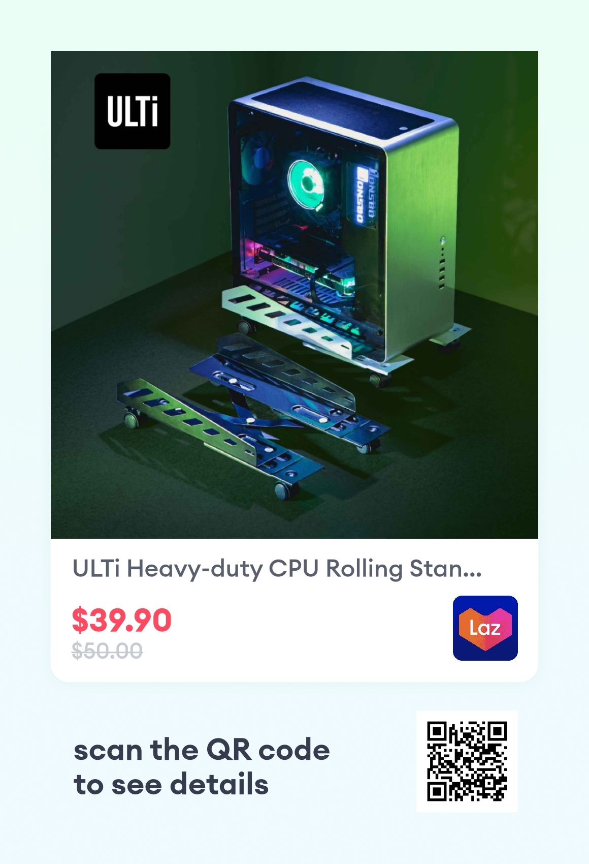 ULTi Heavy-duty CPU Rolling Stand for Gaming PC Tower Desktop ATX-Case ...