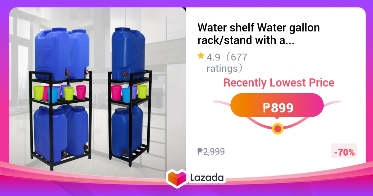 Water shelf Water gallon rack/stand with an additional layer for cups ...