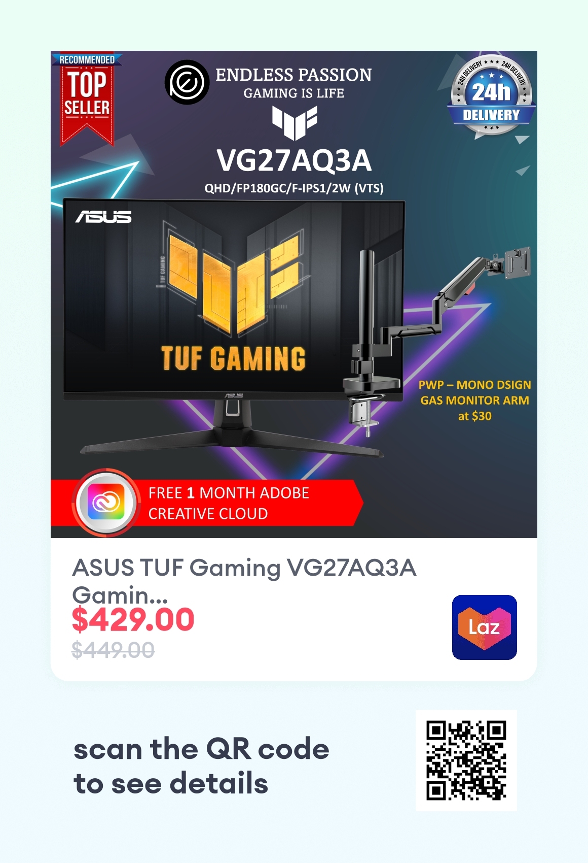 ASUS TUF Gaming VG27AQ3A Gaming Monitor - QHD (2560 x 1440), 180Hz, 1ms ...