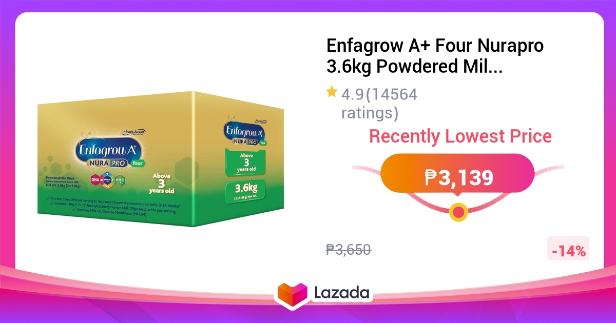 Enfagrow A+ Four Nurapro 3.6kg Powdered Milk Drink for for Kids Above 3 ...