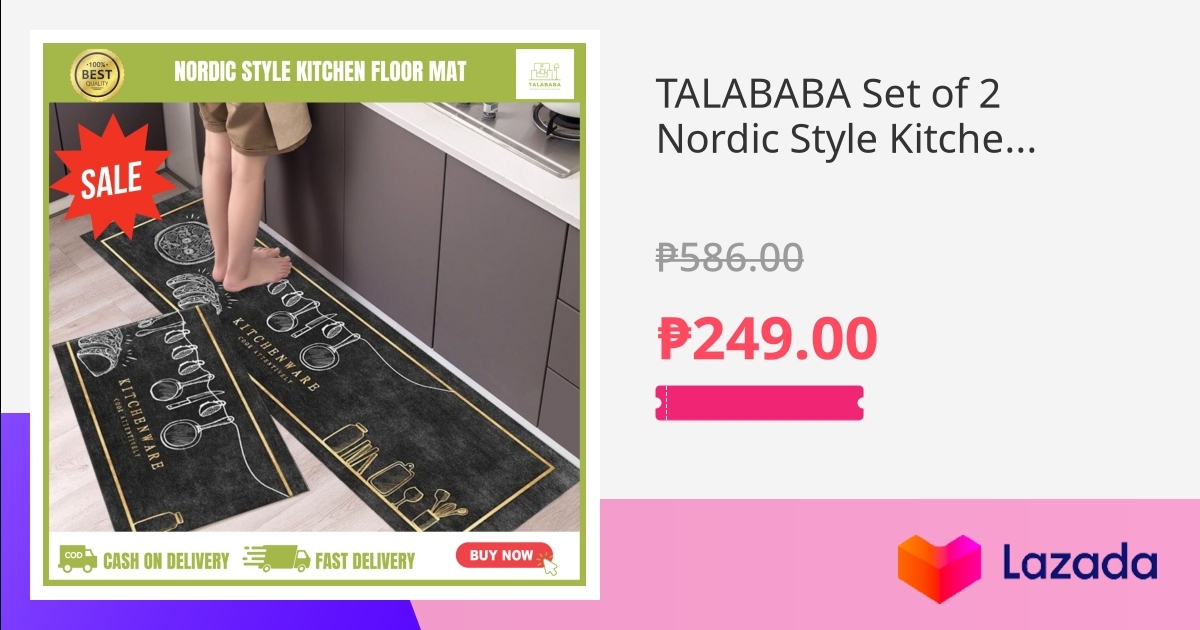 TALABABA Set of 2 Nordic Style Kitchen Floor Mat Anti-Slip 40x60cm ...