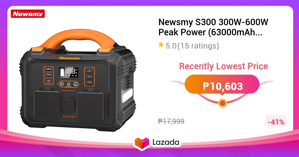 Newsmy S300 300W-600W Peak Power (63000mAh) Compact Portable Power ...