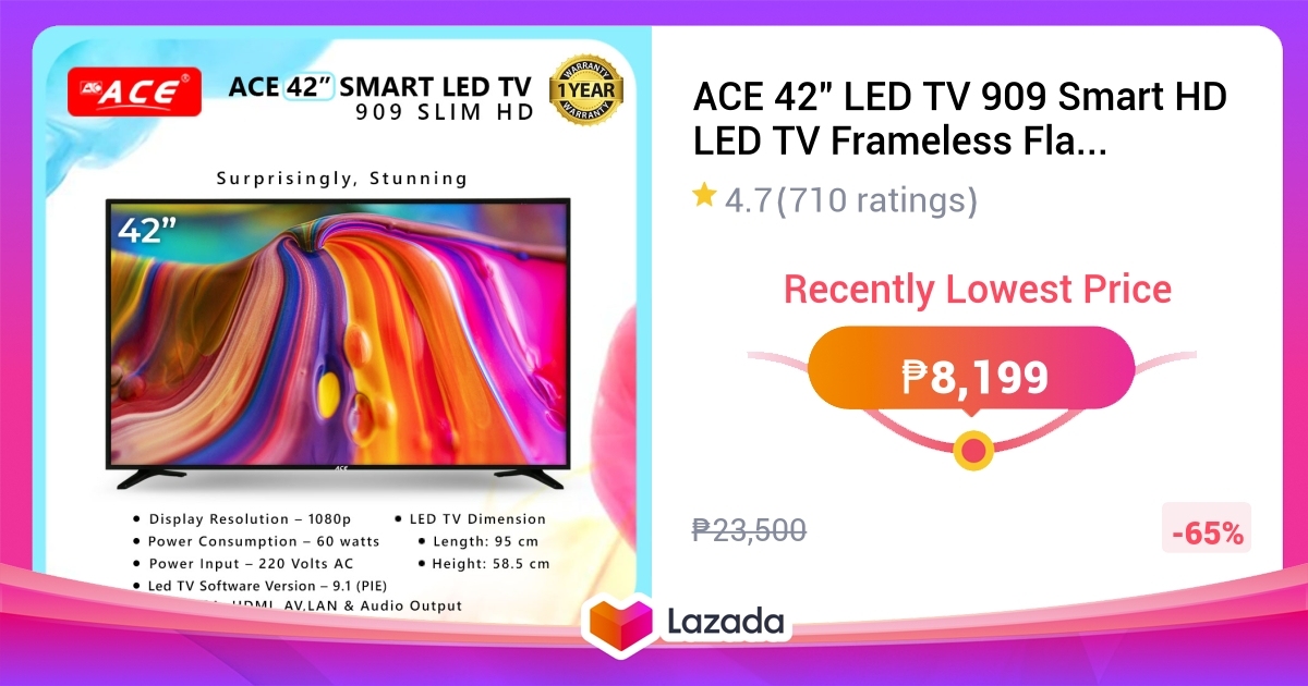 ACE 42" LED TV 909 Smart HD LED TV Frameless Flat screen Yotube ...