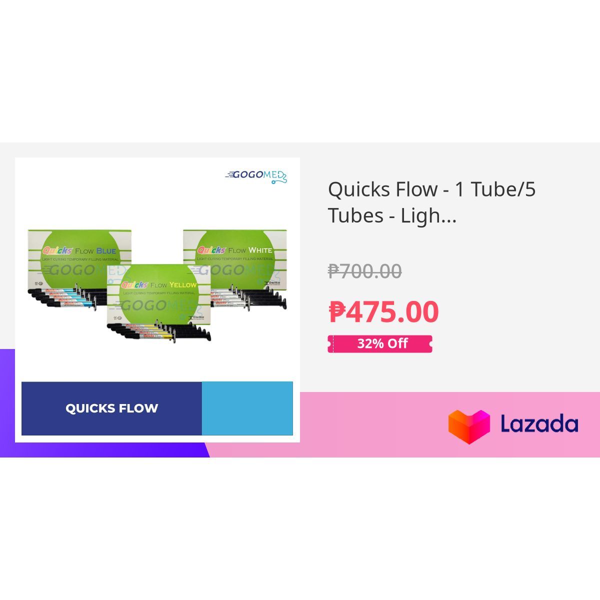 Quicks Flow - 1 Tube/5 Tubes - Light Curing Temporary Filling Material