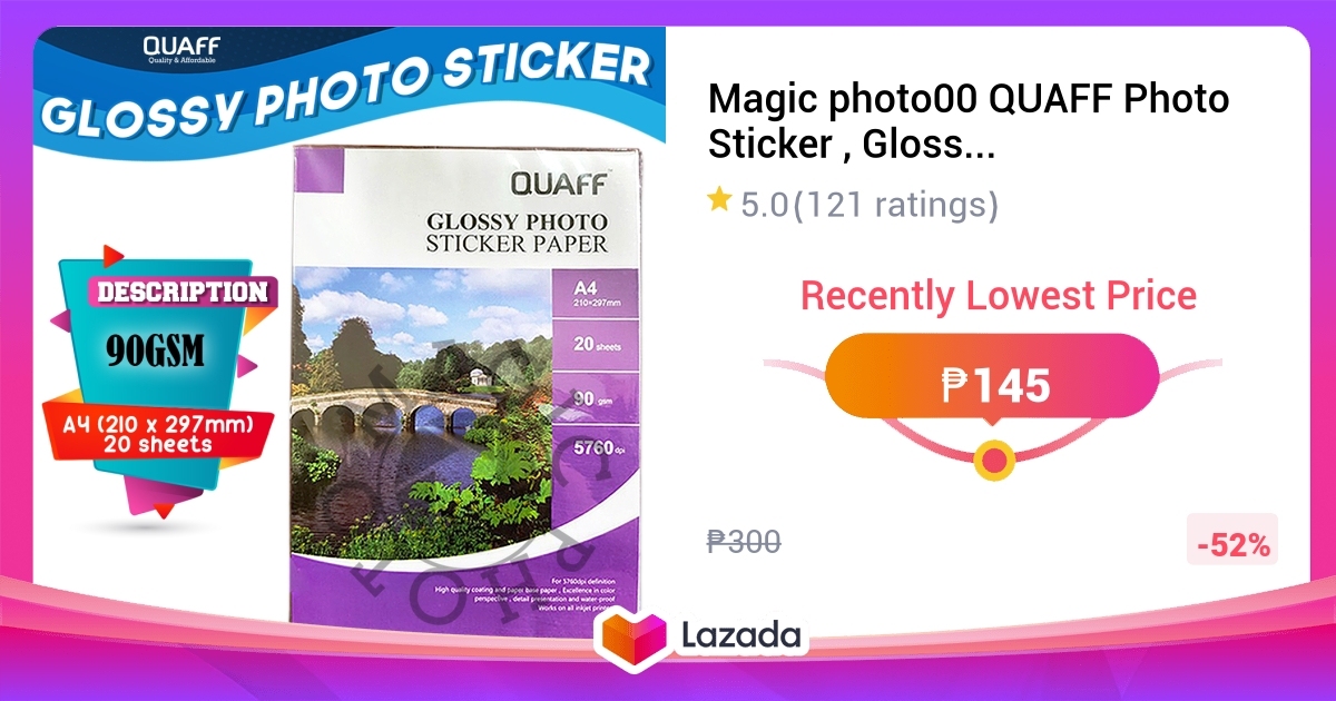 Magic photo00 QUAFF Photo Sticker , Glossy Sticker Paper A4 Size 90gsm ...