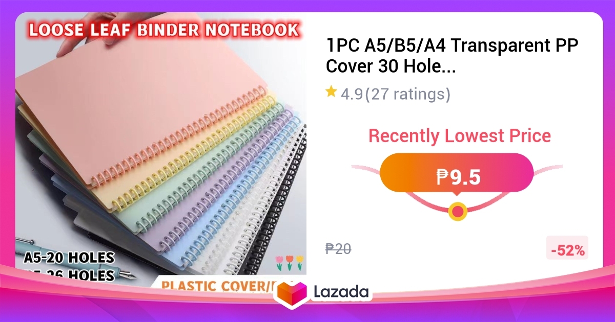 1PC A5/B5/A4 Transparent PP Cover 30 Holes Plastic Ring Binder Loose ...