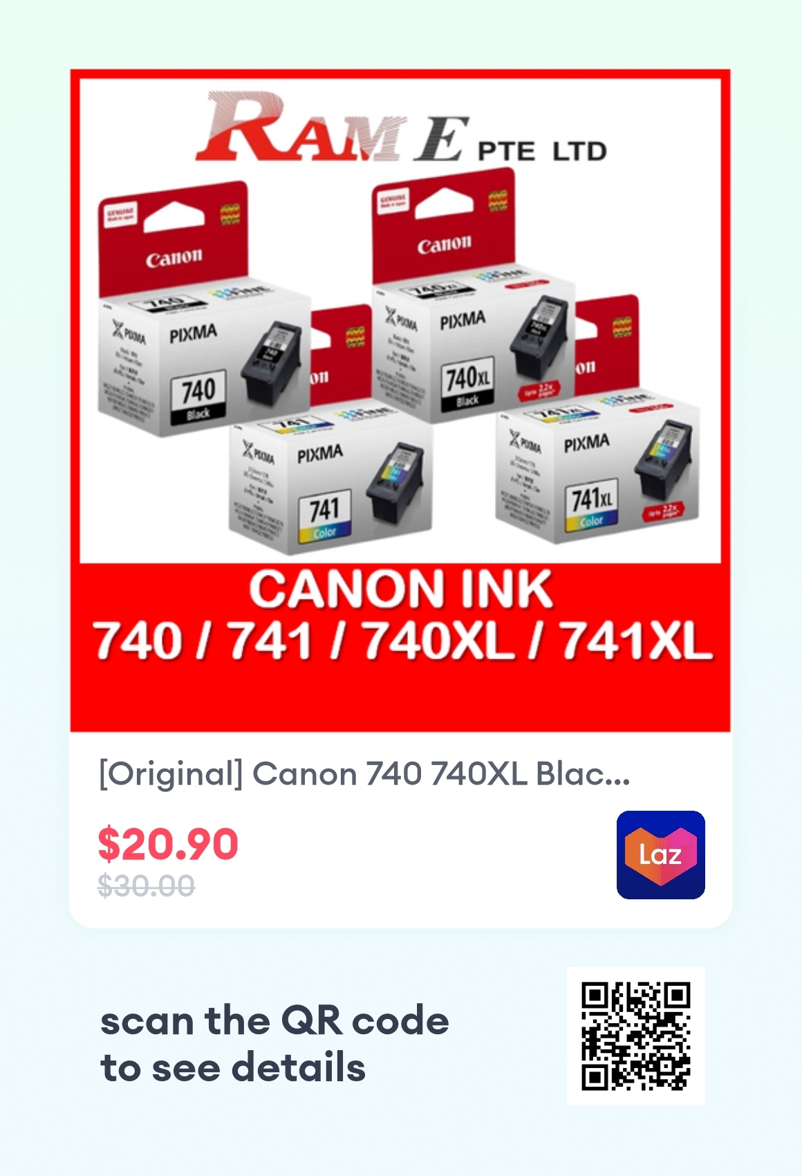 [Original] Canon 740 740XL Black 741 741XL Color Ink Cartridge for ...