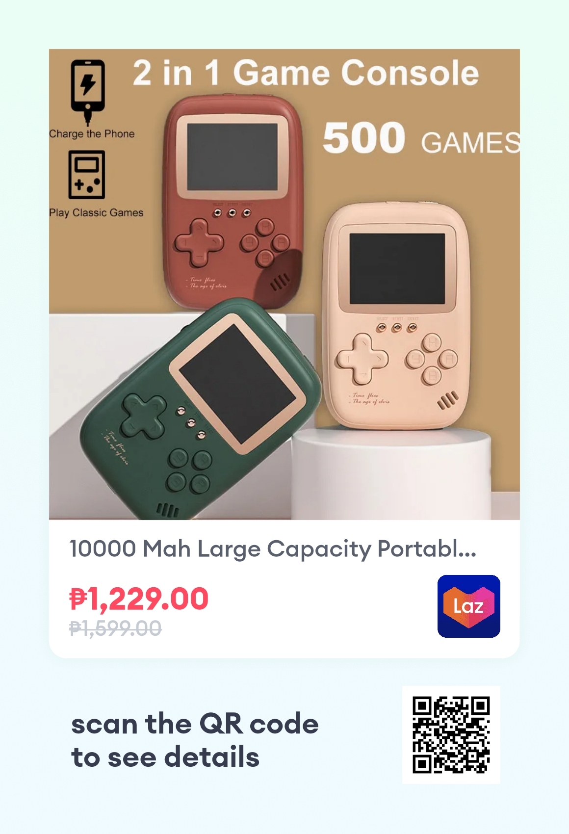 10000 Mah Large Capacity Portable Retro Game Console 2.8 Inch Power ...