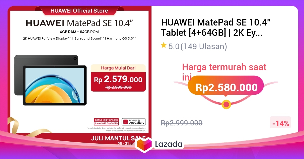 HUAWEI MatePad SE 10.4" Tablet [4+64GB] | 2K Eye Comfort HUAWEI ...