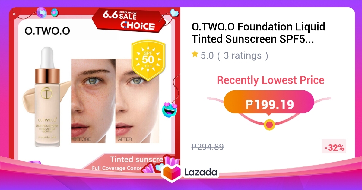 O.TWO.O Foundation Liquid Tinted Sunscreen SPF50 +++ Face Makeup Face ...