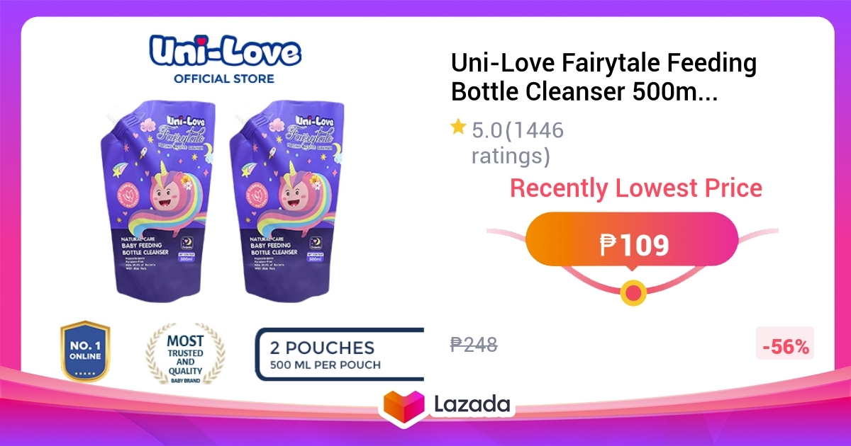 Uni-Love Fairytale Feeding Bottle Cleanser 500ml Pack of 2