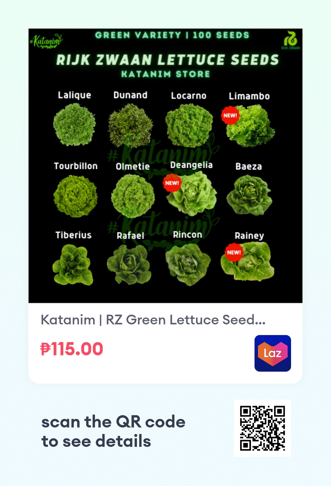 Katanim | RZ Green Lettuce Seeds Collection 1 (Repacked 100 seeds) Rijk ...