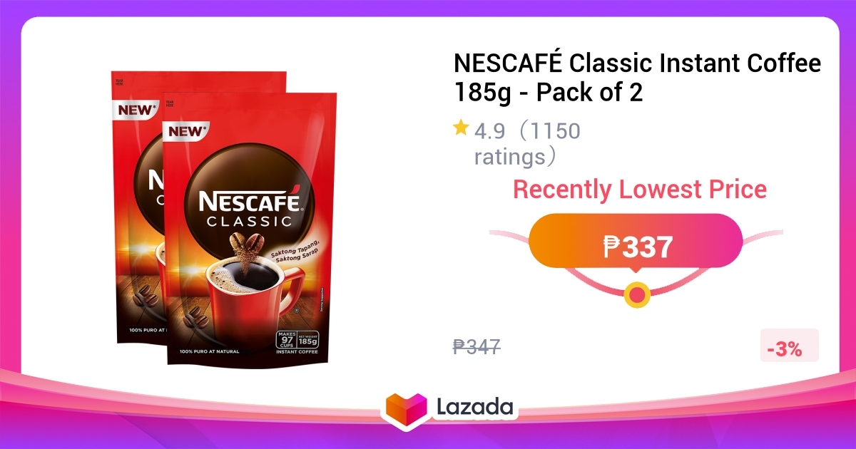 NESCAFÉ Classic Instant Coffee 185g - Pack of 2