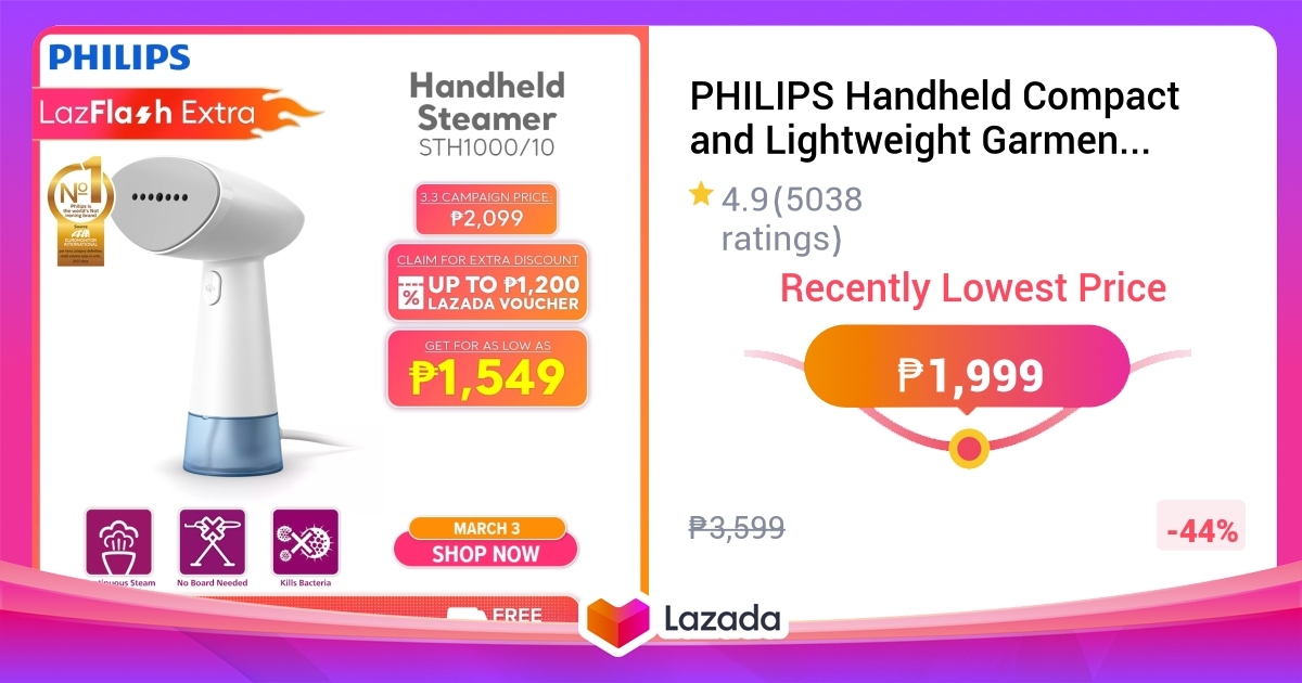 PHILIPS Handheld Compact and Lightweight Garment Iron Steamer [STH1000 ...
