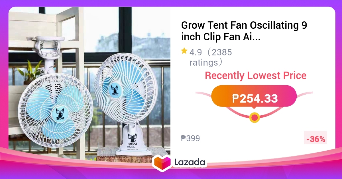 Grow Tent Fan Oscillating 9 inch Clip Fan Air Circulating Fan with 360 ...