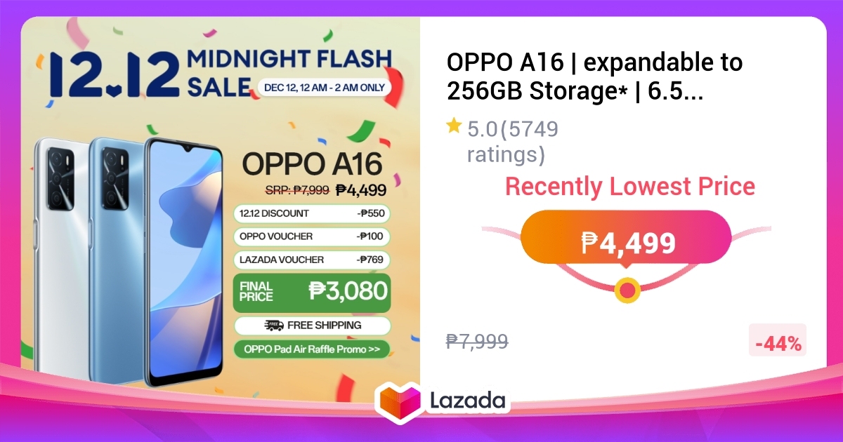 OPPO A16 | expandable to 256GB Storage* | 6.5" HD+ Eye-care Display ...