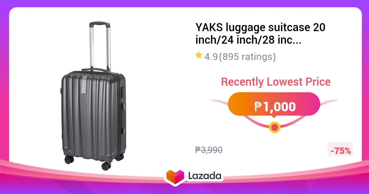YAKS luggage suitcase 20 inch/24 inch/28 inch 3-piece set of ...