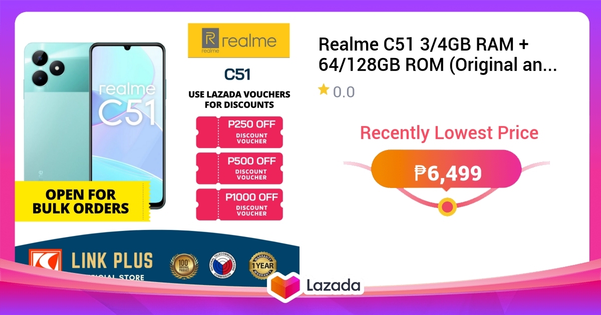 Realme C51 3/4GB RAM + 64/128GB ROM (Original and Sealed)