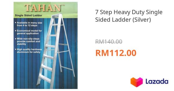7 Step Heavy Duty Single Sided Ladder (Silver)