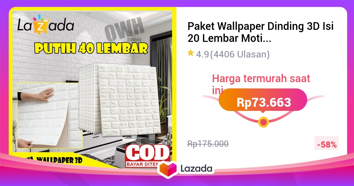 Paket Wallpaper Dinding 3D Isi 20 Lembar Motif Batu Bata Putih ...