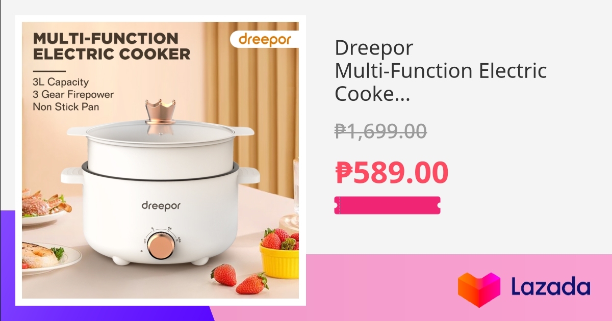 Dreepor Multi-Function Electric Cooker Large Capacity Electric pot Non-Stick With Steamer For ...