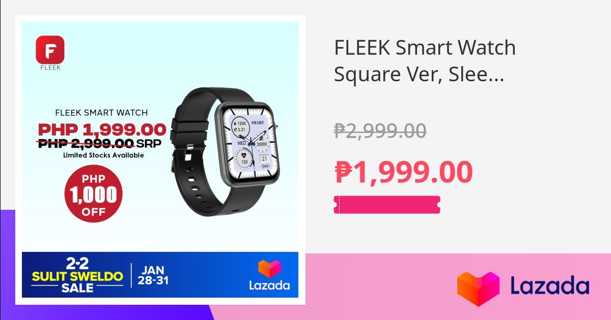 FLEEK Smart Watch Square Ver, Sleep Monitoring, Telecontrol Photograph ...